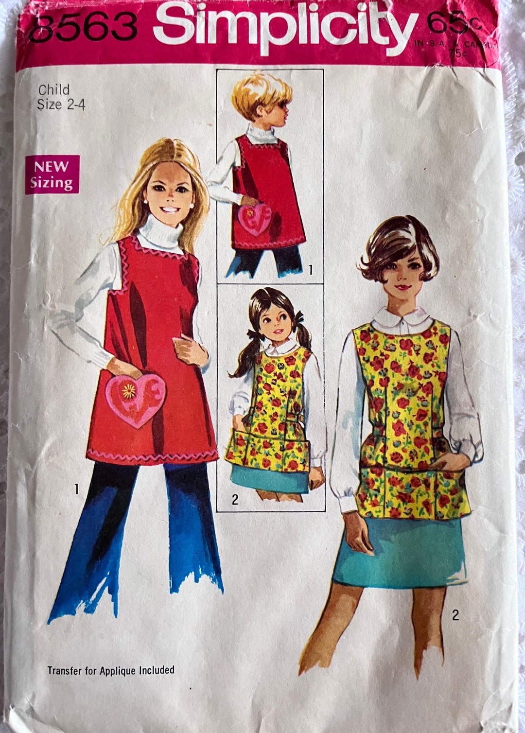 Child's Aprons With Cobbler Pockets, Square Neckline, Size 2-4 Complete ...