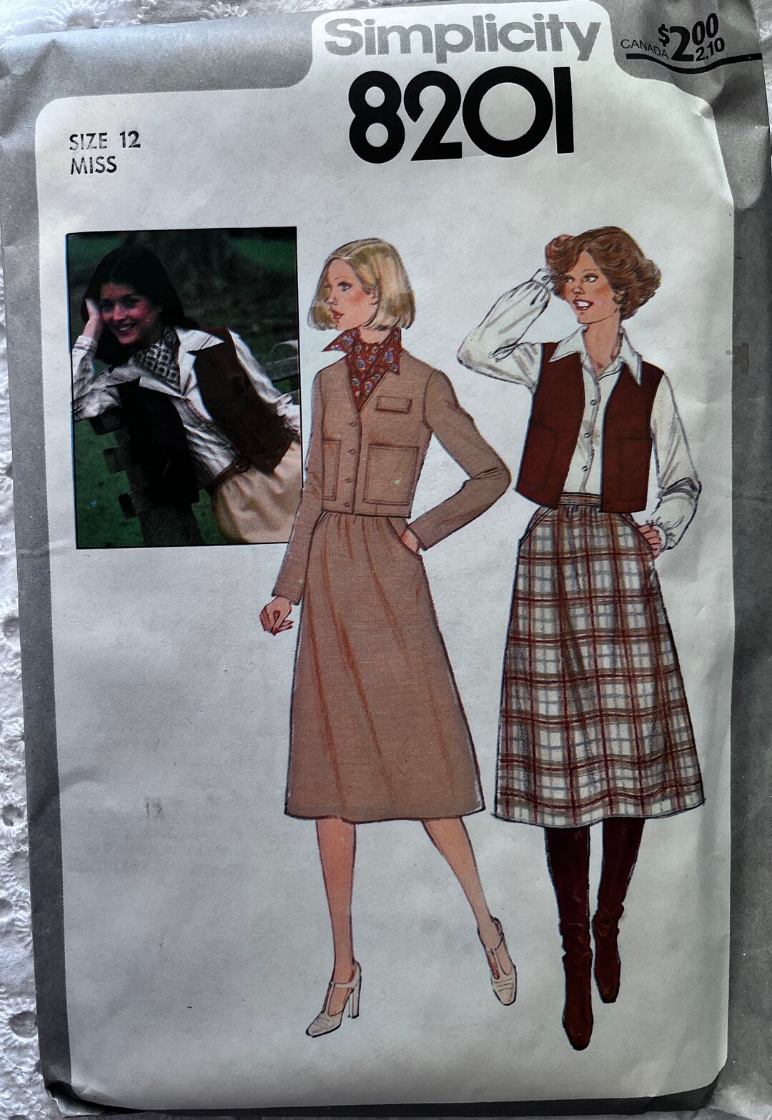 Skirt With Waistband, Unlined Jacket or Vest, Size 12 Complete Uncut/ff Vintage 70s Simplicity ...