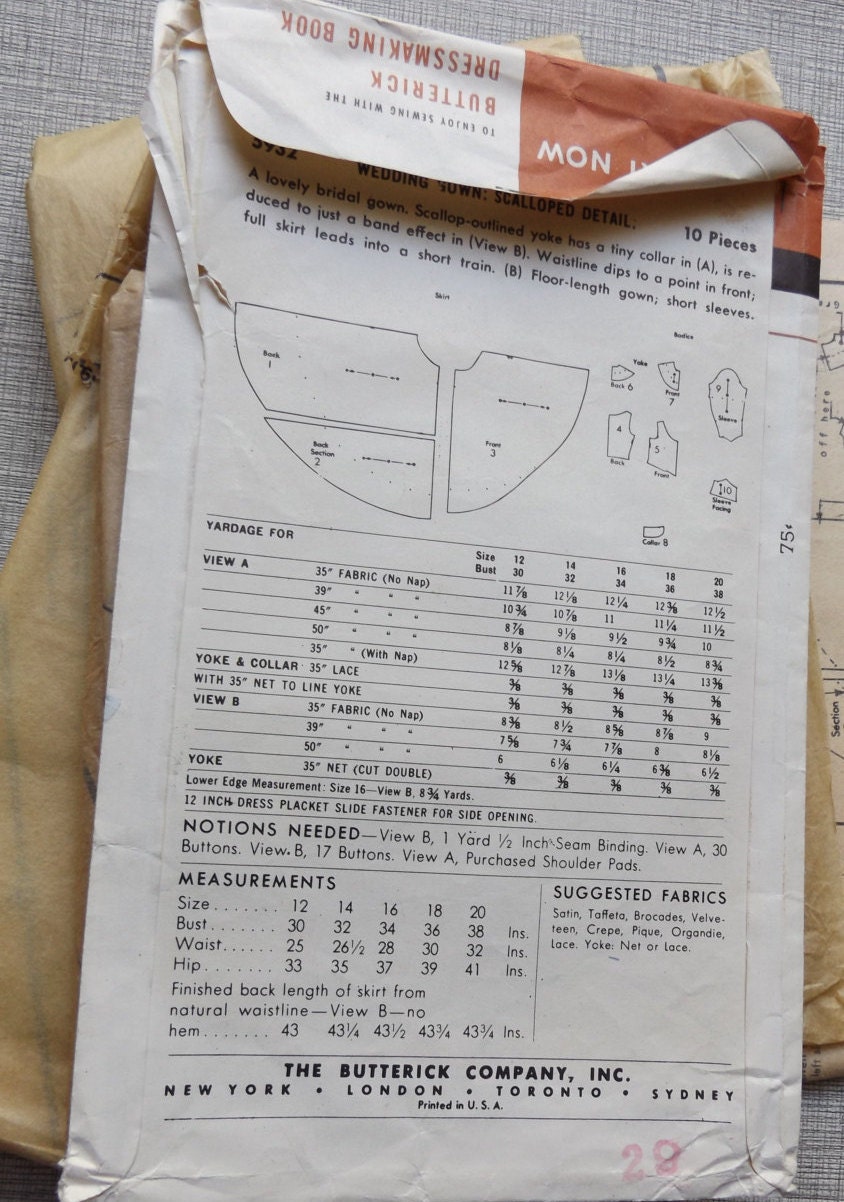 Vintage 1950s Butterick 5932 Sewing Pattern Bridal Gown With - Etsy