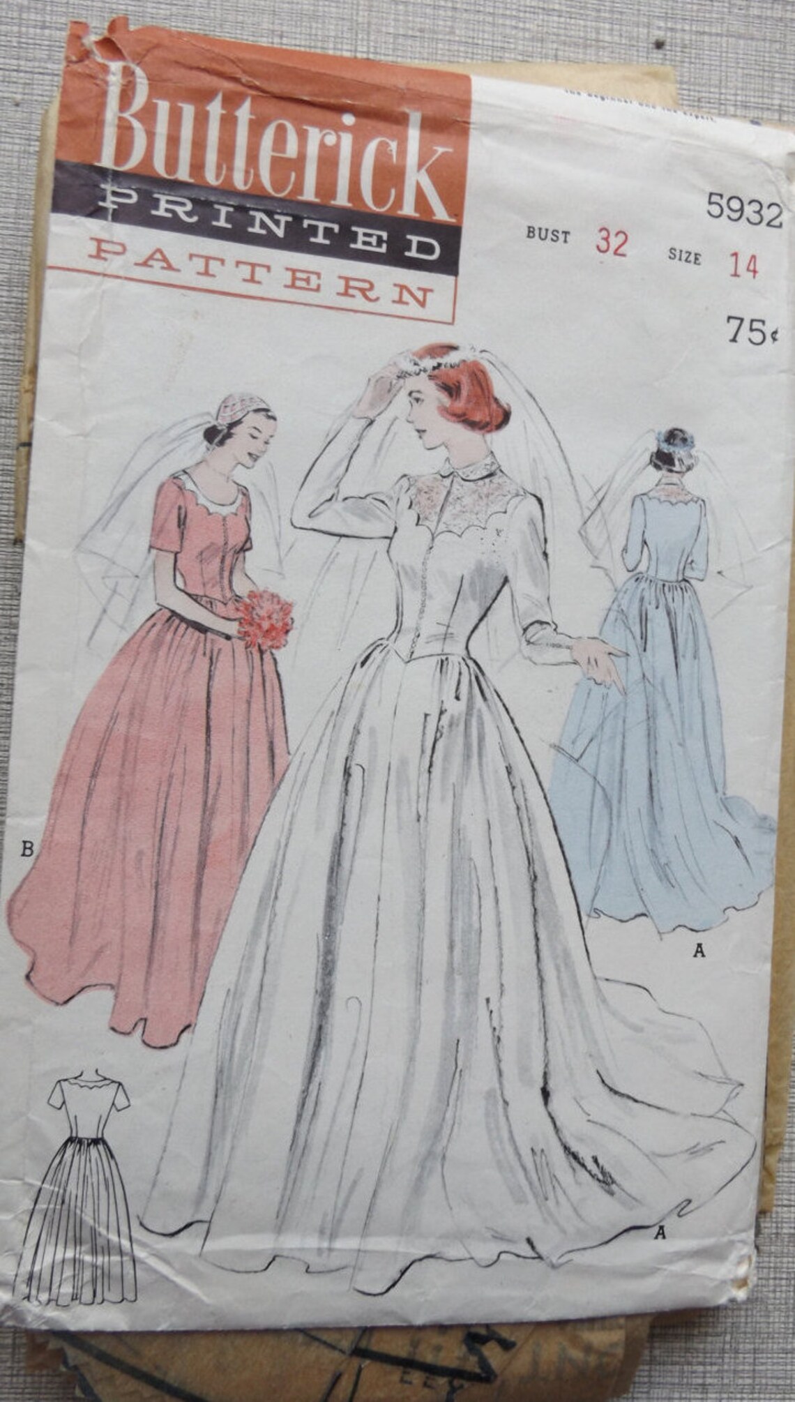 Vintage 1950s Butterick 5932 Sewing Pattern Bridal Gown With - Etsy
