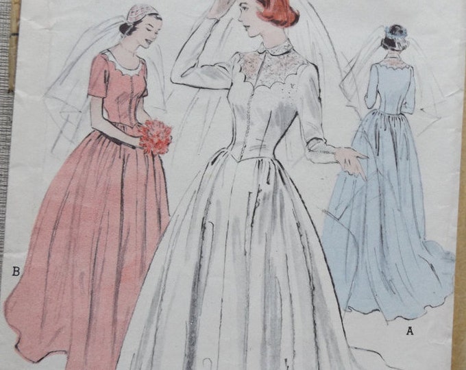 Vintage 1950s Butterick 5932 Sewing Pattern Bridal Gown With Scallop ...