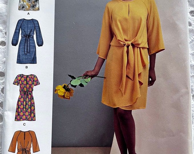Tie Front Dress in Two Lengths, Skirt and Sleeve Variations in Sizes 12 ...