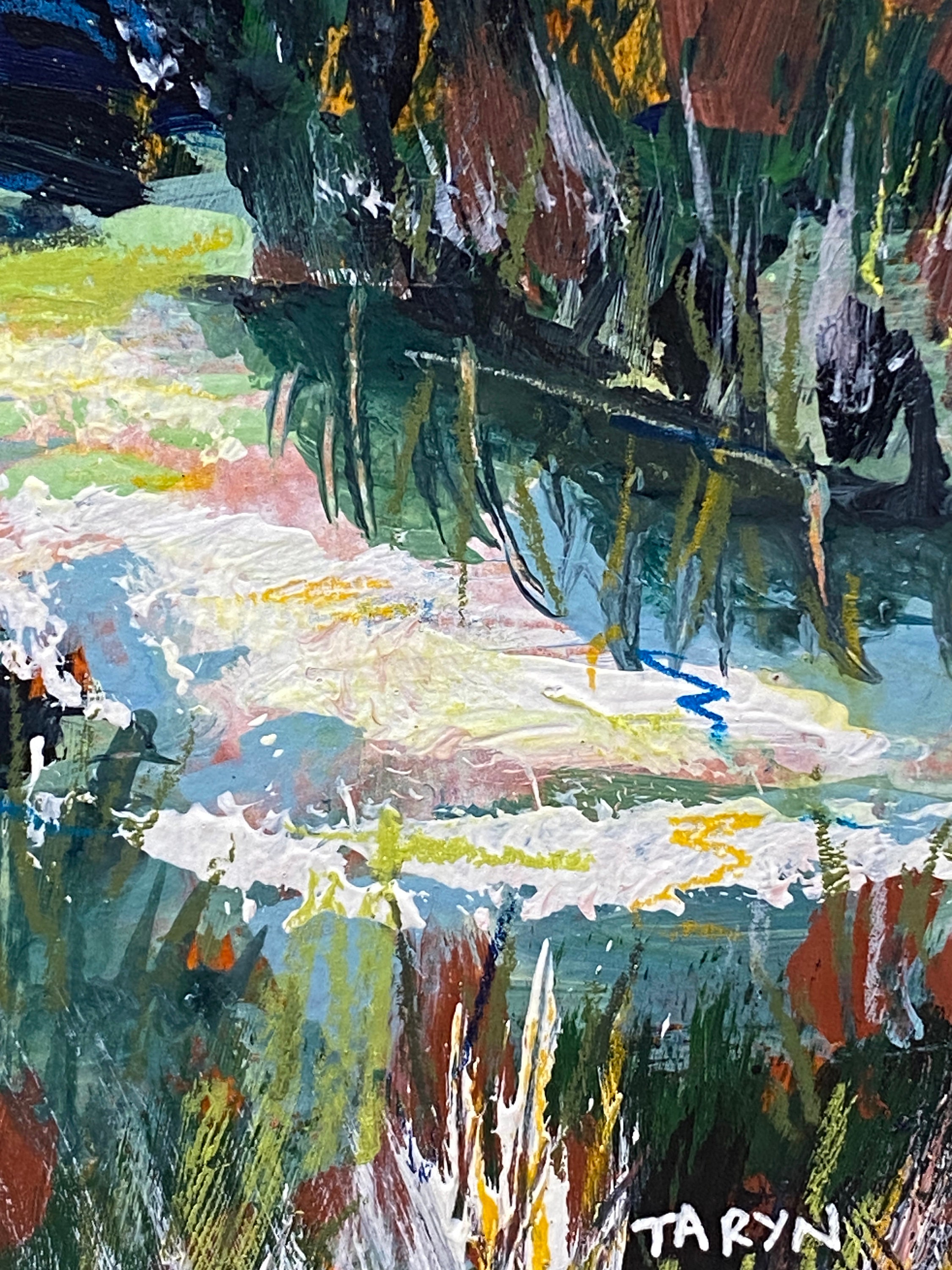 Tree Reflection Pond Painting Reflection Pond Art Abstract Landscape ...