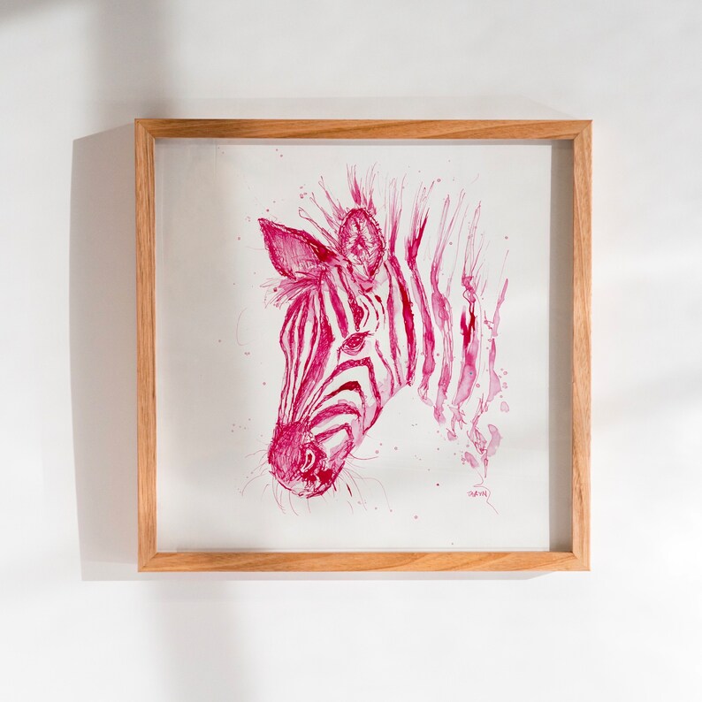 African Zebra Drawing Zebra Ink Drawing Zebra Art Print Pink Wildlife ...