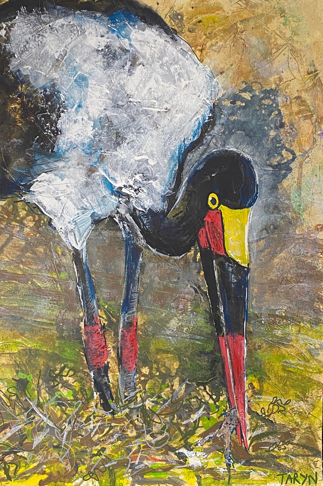 African Saddle Billed Stork Painting Storm Art African Bird Painting ...