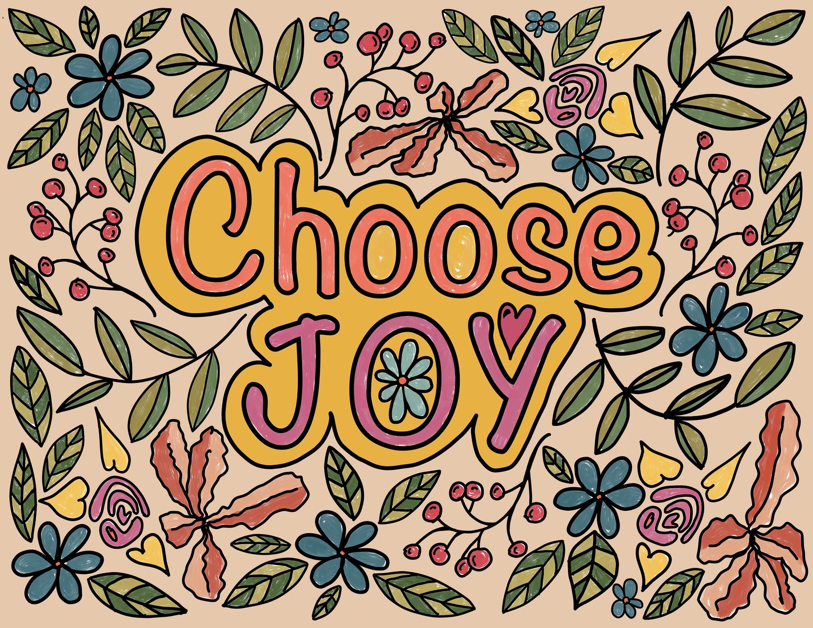Choose Joy Printable Coloring Page - Digital Plants and Flowers ...