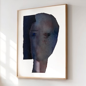 Blue Eye Face Art Print of Abstract Modern Painting, Blue Abstract Art ...