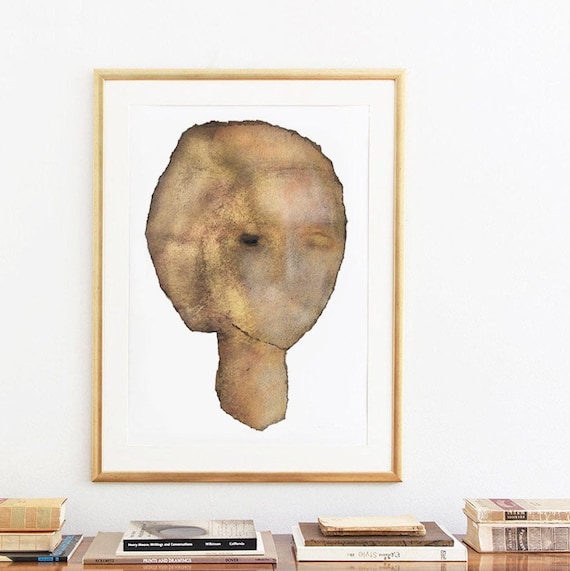 Gold Female Portrait Print Woman Painting Head Large | Etsy