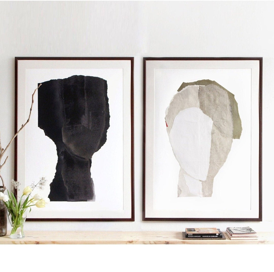 Minimalist Black and White Wall Art Set of 2 Abstract Prints ...