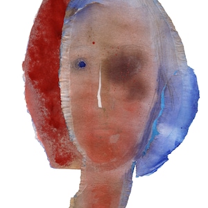 Abstract Giclee Print of Blue and Red Painting Portrait, Colorful Chic ...