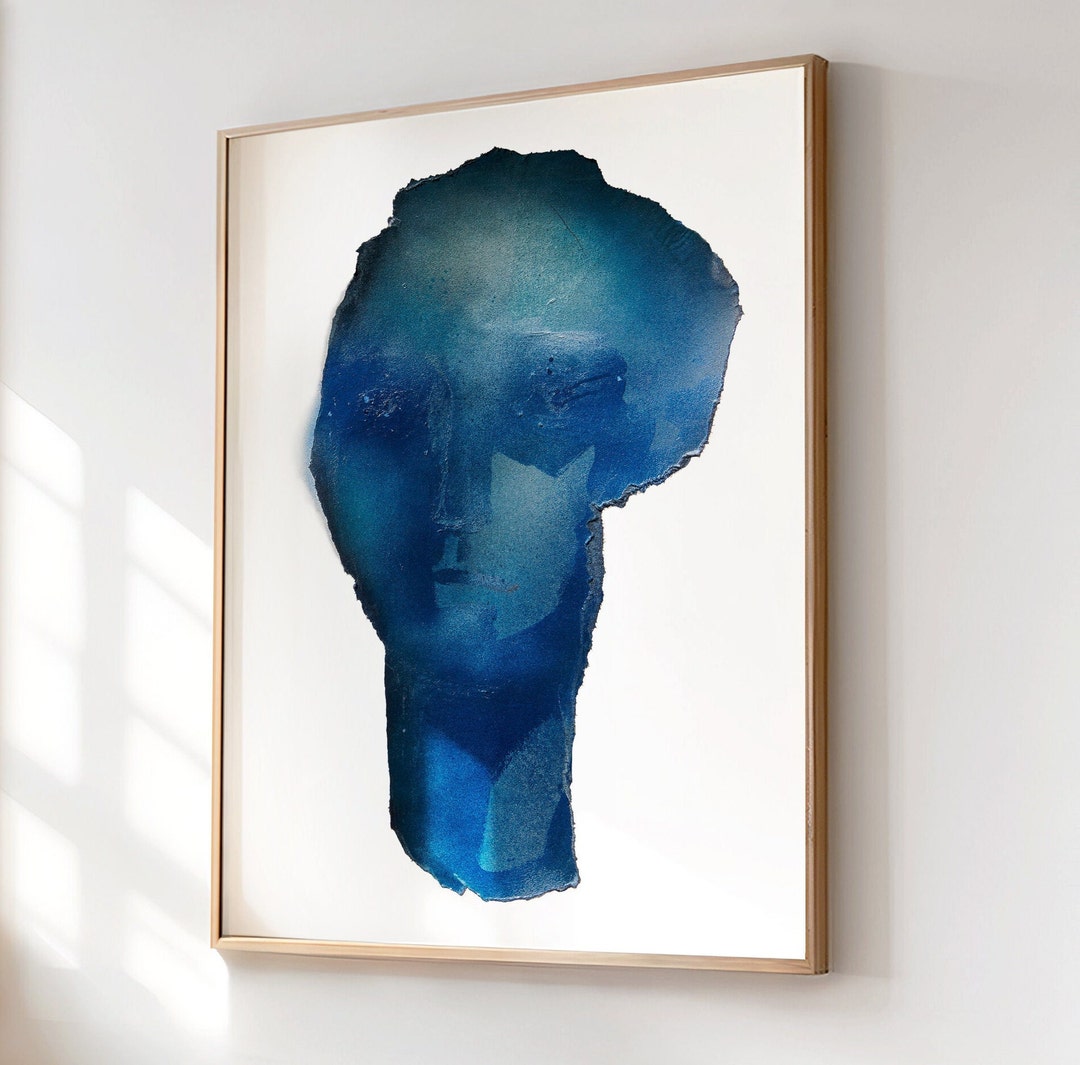 Abstract Blue Face Art Print: Modern Giclee Wall Decor - Etsy
