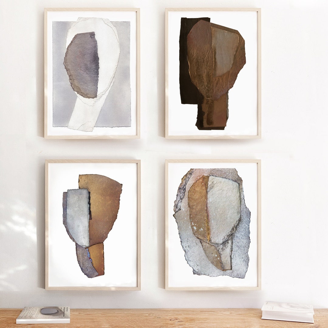 Neutral Gallery Wall Art Set of 4 Prints, Large Minimalist Abstract ...