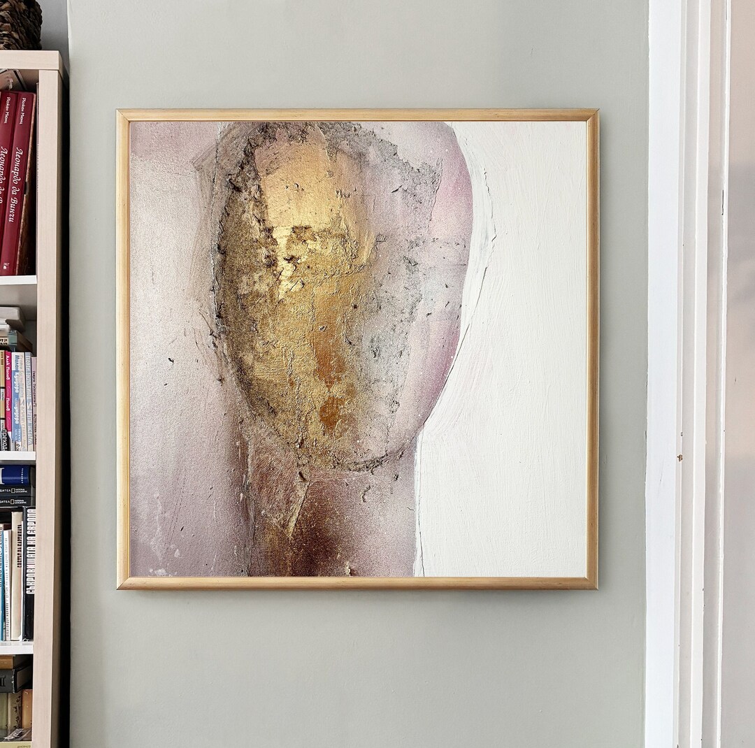 Disappearing Sound - Large Abstract Soft Pink and Gold Wall Art ...