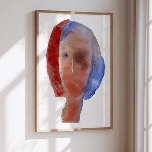 Abstract Giclee Print of Blue and Red Painting Portrait, Colorful Chic ...