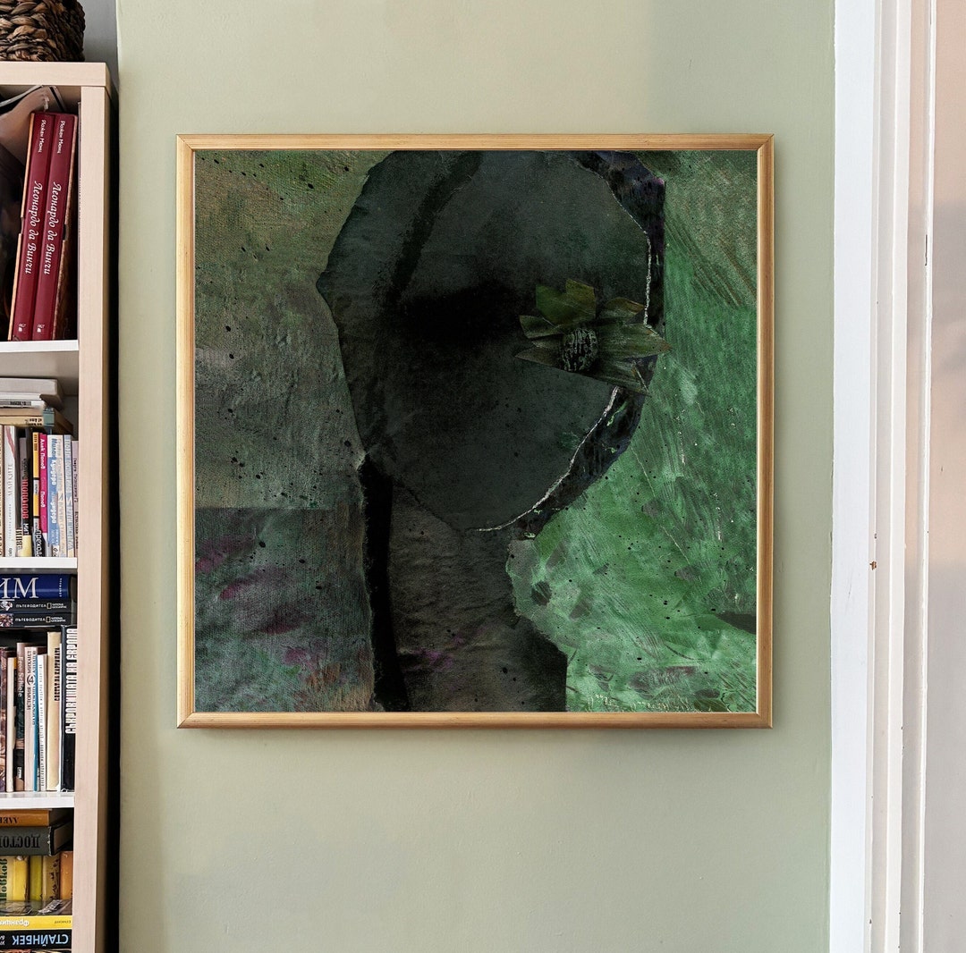 Flower Woman - Forest Green Square Art Print, Abstract Floral Painting ...