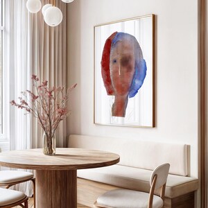 Abstract Giclee Print of Blue and Red Painting Portrait, Colorful Chic ...