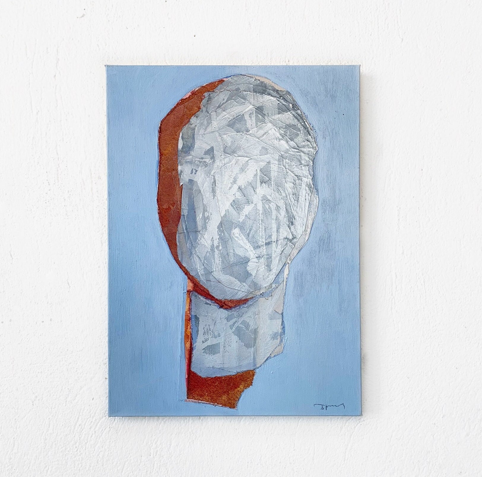 Not Trash - Original Painting on Canvas, Light Blue and Dark Orange Art ...