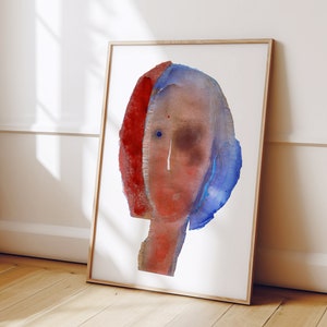 Abstract Giclee Print of Blue and Red Painting Portrait, Colorful Chic ...