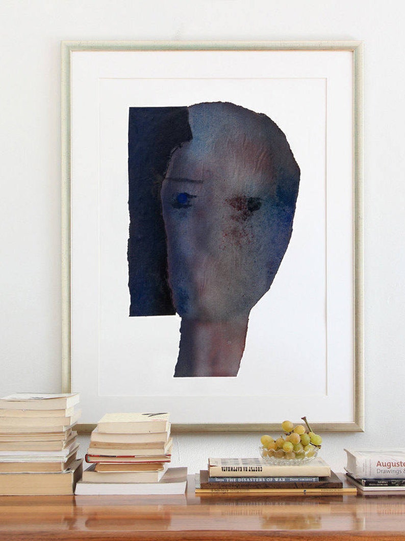 Blue Eye Face Art Print of Abstract Modern Painting Blue | Etsy