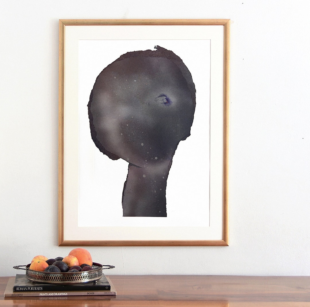 Dark Violet Grey Minimalist Print of Original Abstract Woman Painting ...