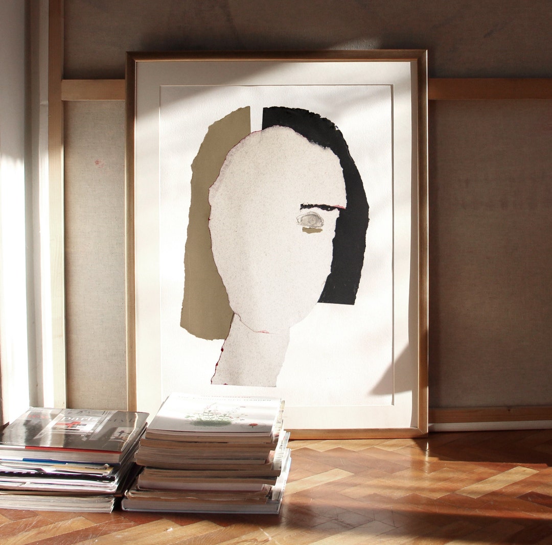 Abstract Woman Portrait Art Print, Neutral Female Wall Art in Beige and ...