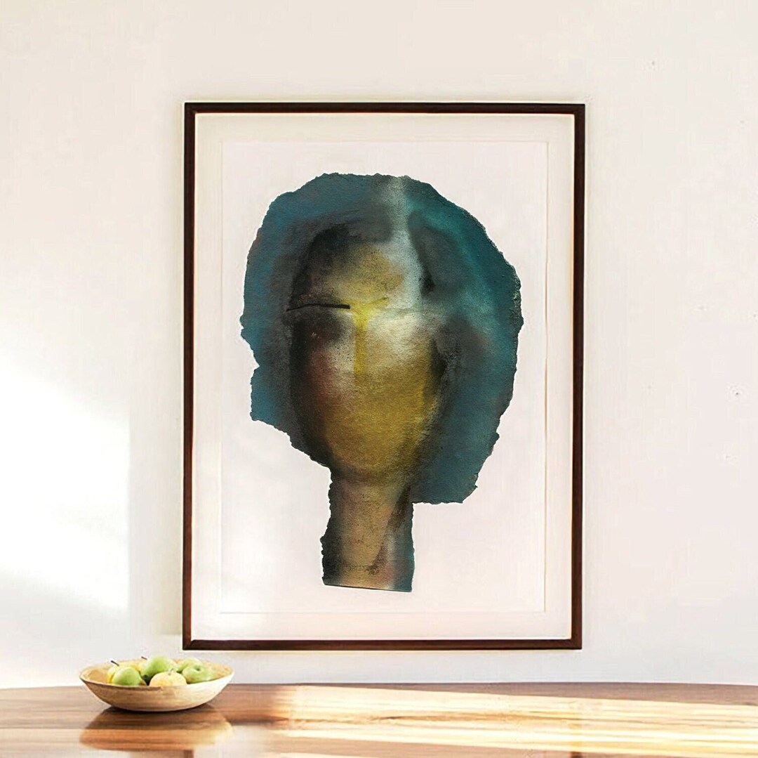 Large Abstract Woman Portrait in Green, Wall Art Print of Original ...