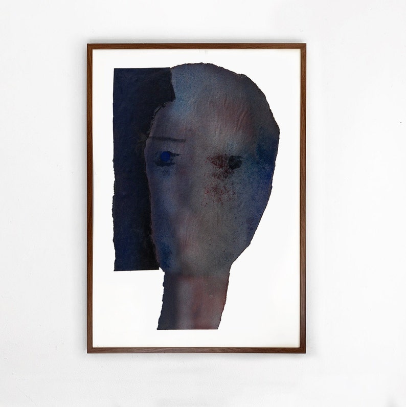 Blue Eye Face Art Print of Abstract Modern Painting Blue | Etsy