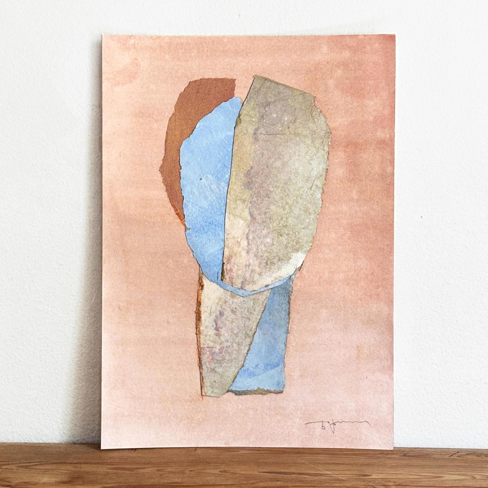 Abstract Head Painting: Original Mixed Media Art, Pastel Orange & Blue ...