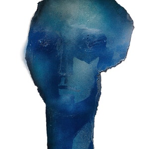 Abstract Blue Art Print, Monumental Head Form, Blue Painting Face ...