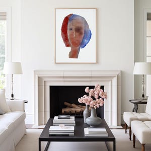 Abstract Giclee Print of Blue and Red Painting Portrait, Colorful Chic ...