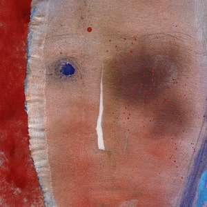 Abstract Giclee Print of Blue and Red Painting Portrait, Colorful Chic ...