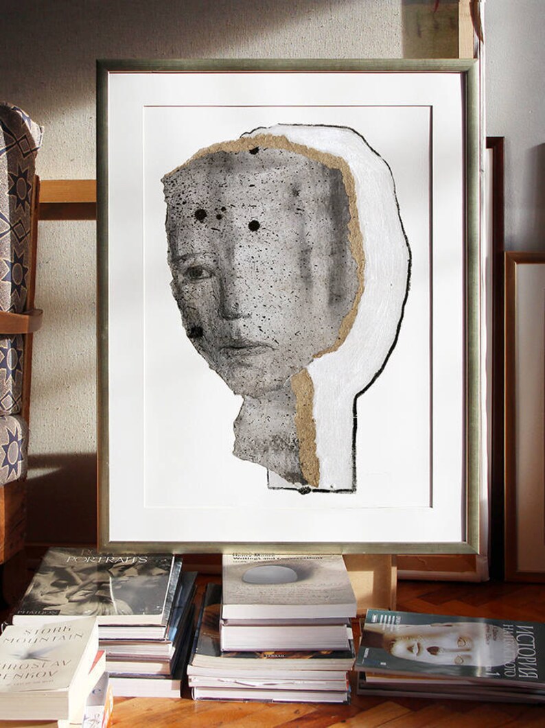 Mercy Abstract Female Head Drawing Print Black and White - Etsy