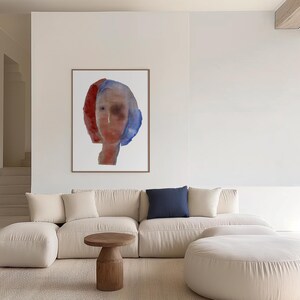Abstract Giclee Print of Blue and Red Painting Portrait, Colorful Chic ...