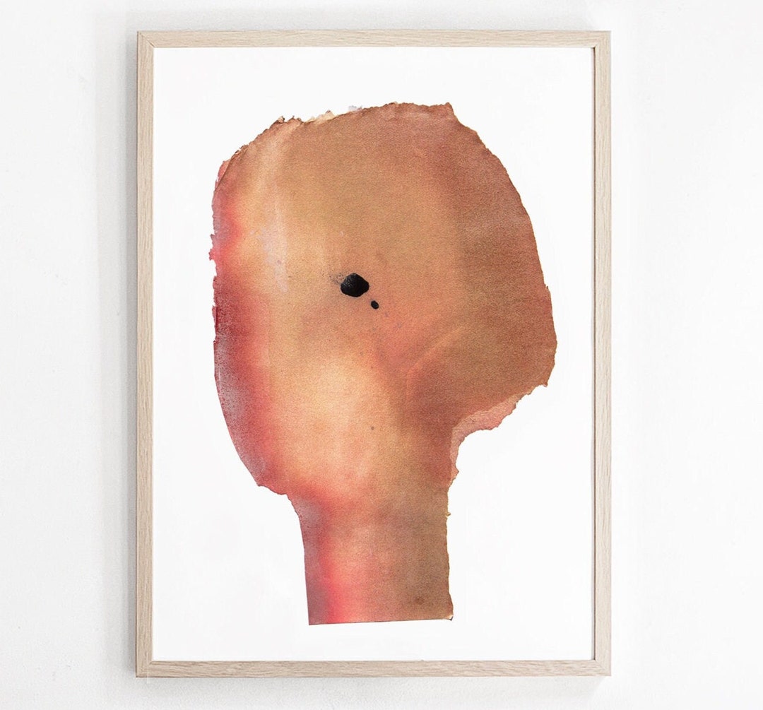 Man Face Painting, Abstract Orange Art Print of Minimalist Watercolour ...