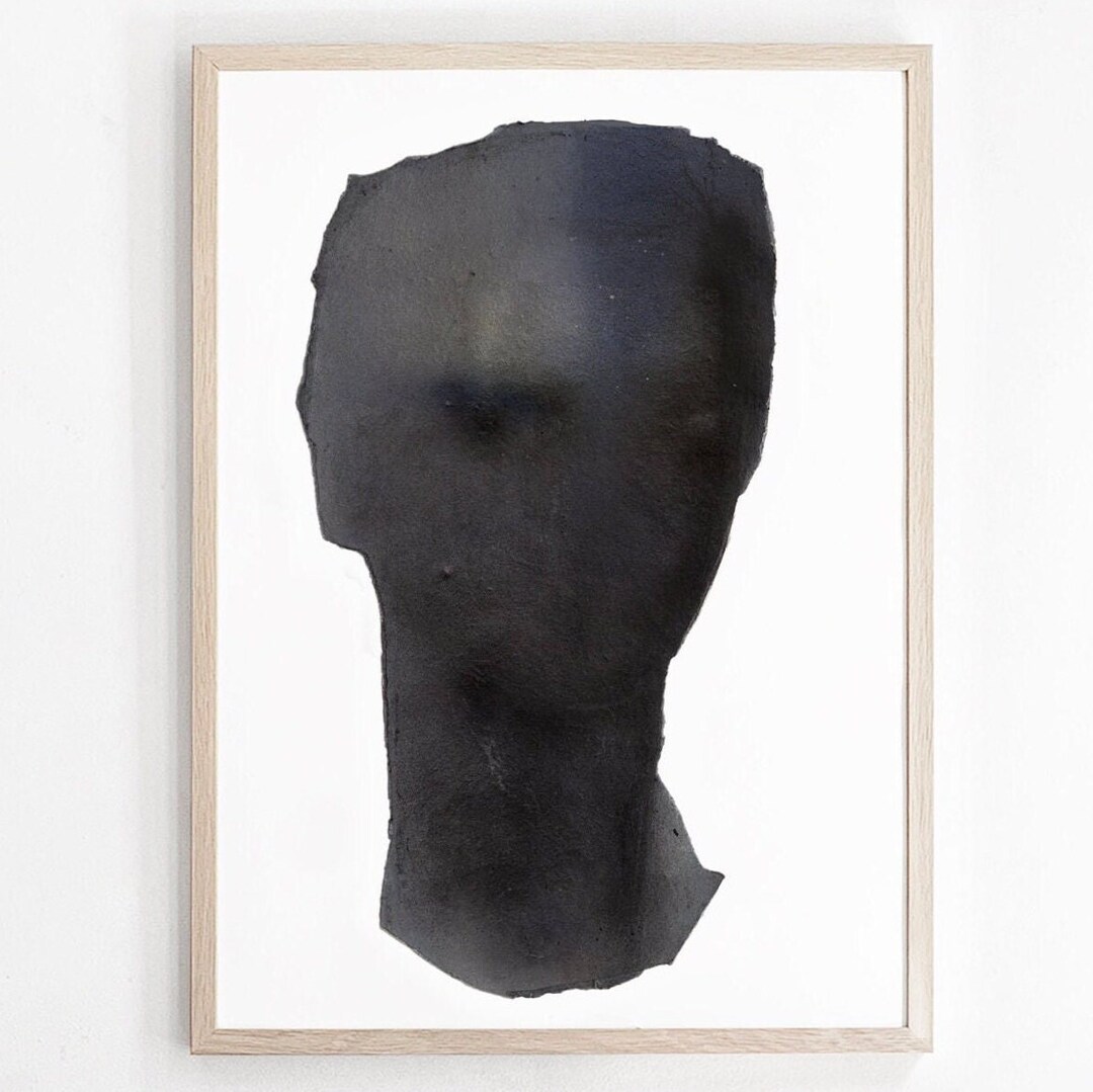 Dark Grey Man's Head, Fine Art Print of Original Contemporary Painting ...