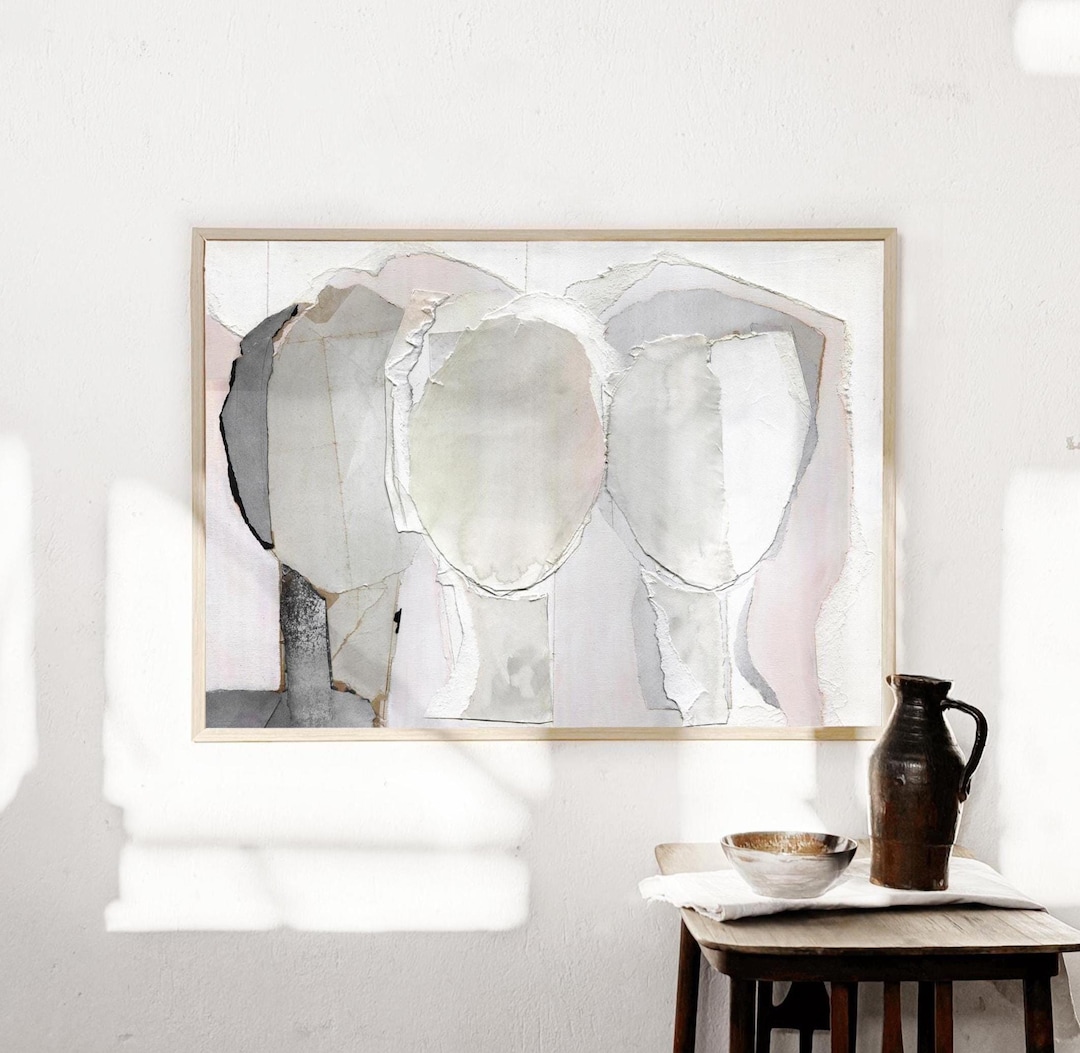 Quiet - Abstract Pale Grey Pink Painting Print, Light Contemporary Wall ...