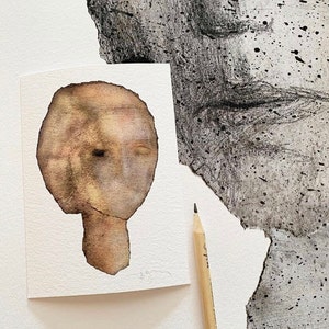 Mercy - Abstract Female Head Drawing Print, Large Charcoal Black and ...