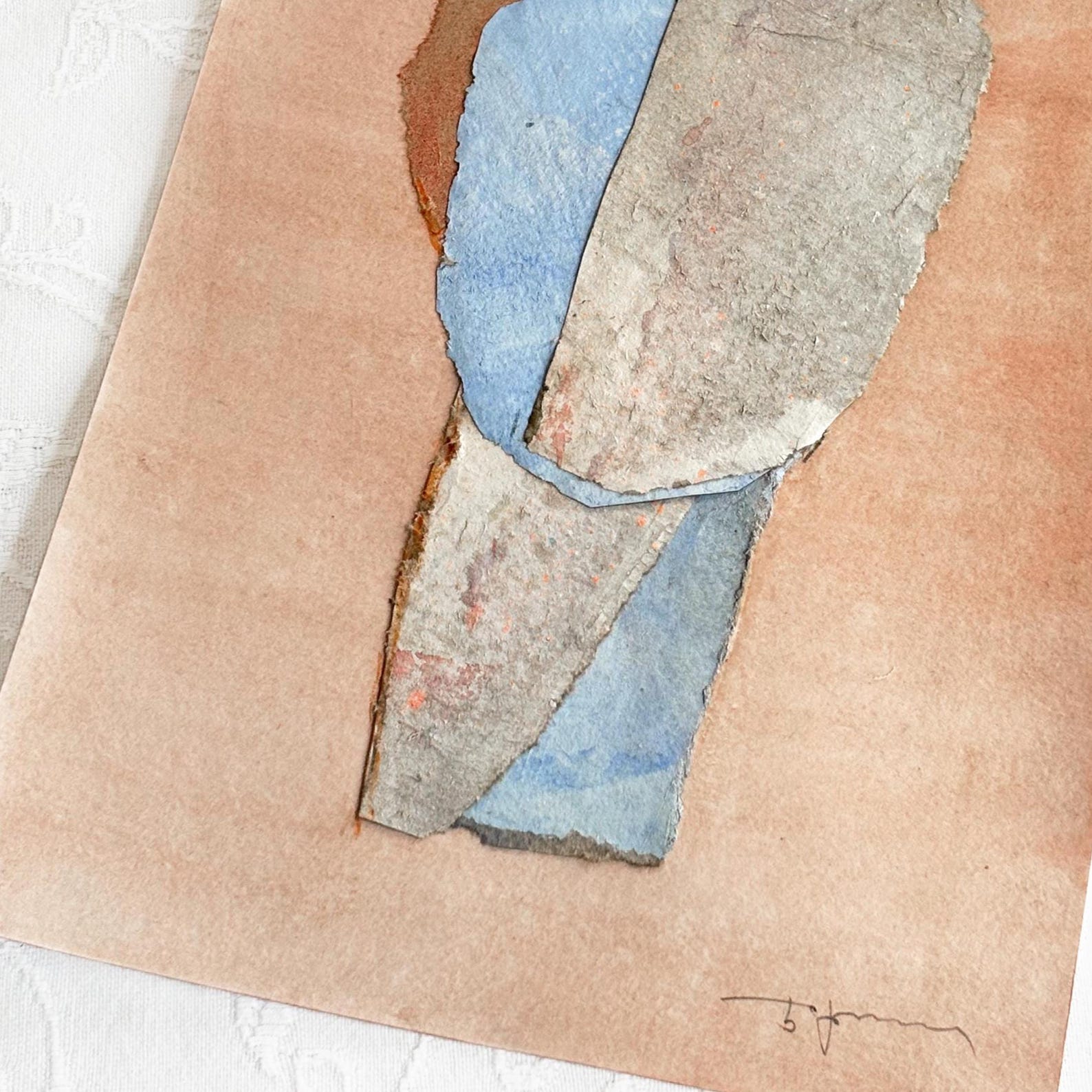Abstract Head Painting: Original Mixed Media Art, Pastel Orange & Blue ...