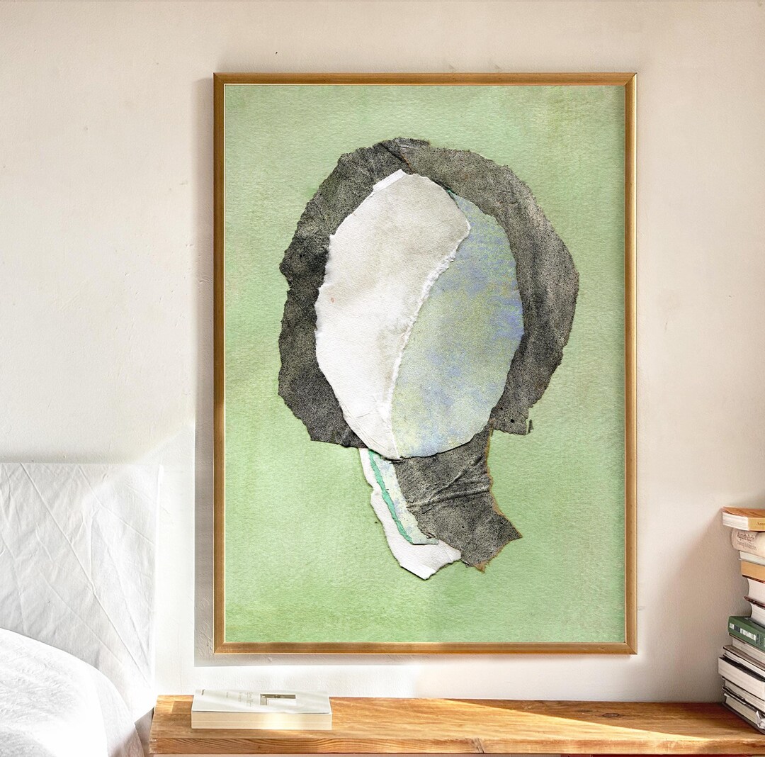 Modern Light Green Painting Print, Pastel Color Abstract Head Wall Art ...