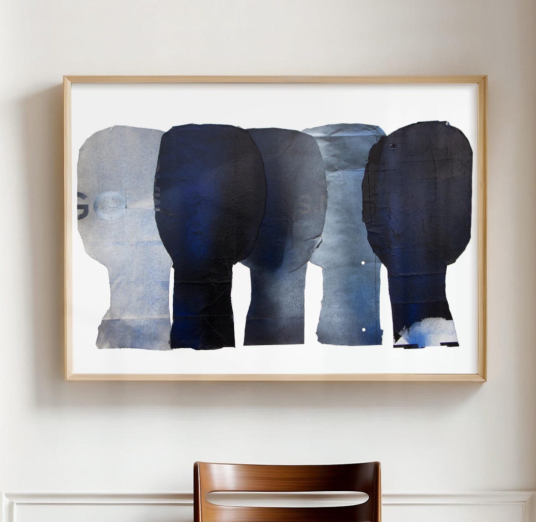 Skyline - Large Navy Blue Abstract Wall Art Print of Original ...