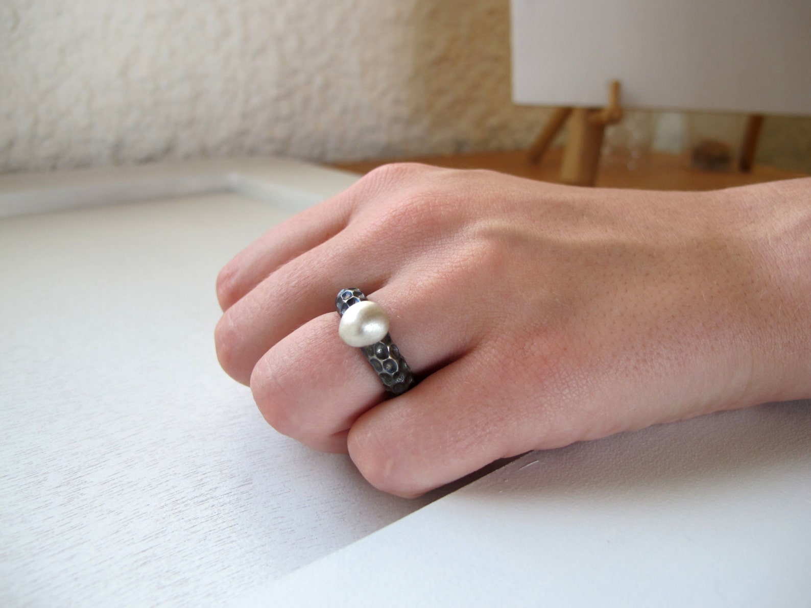 Fine Silver Ring pebble Designer Ring Statement | Etsy