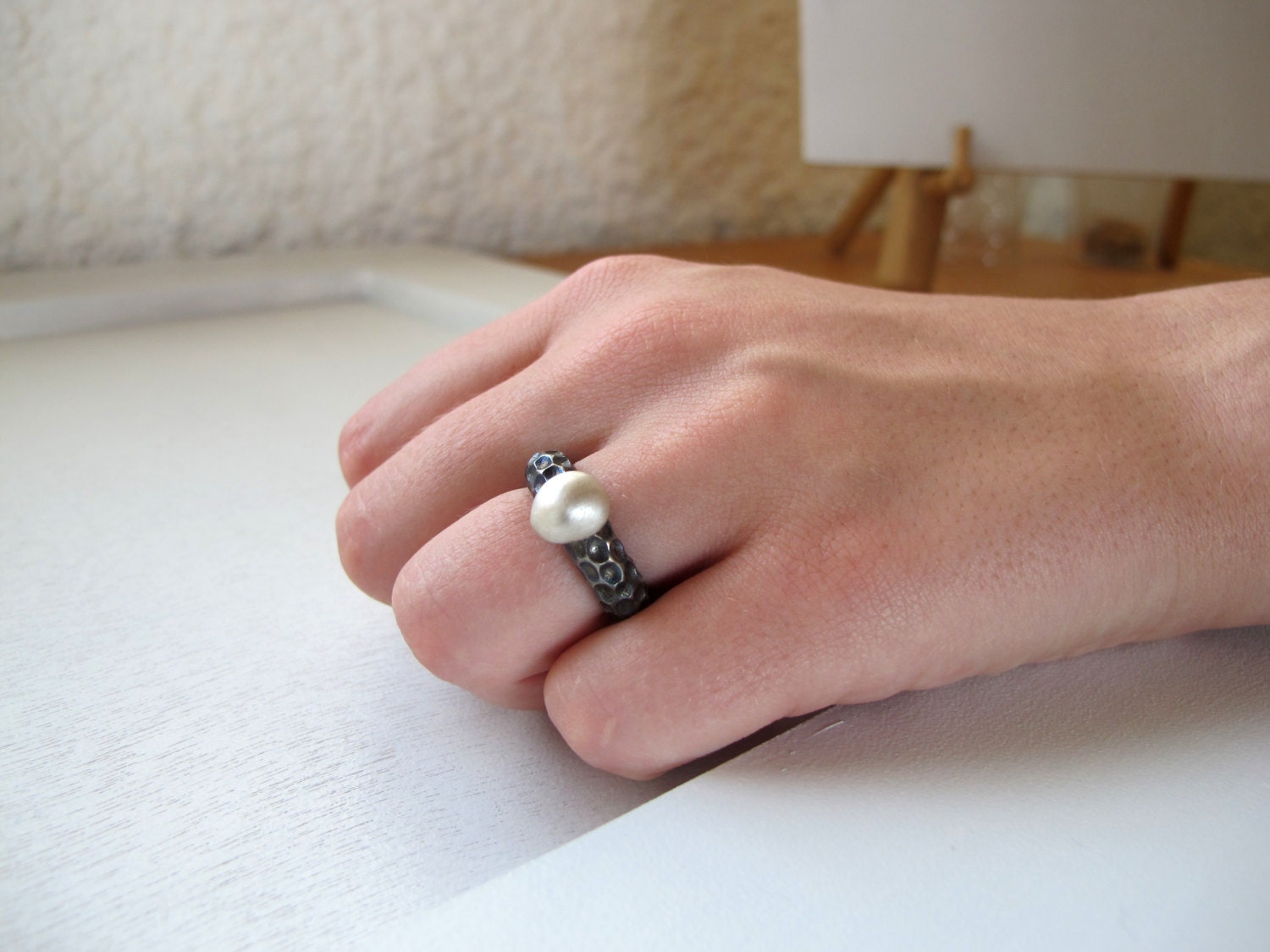 Fine silver ring Pebble Designer ring Statement | Etsy