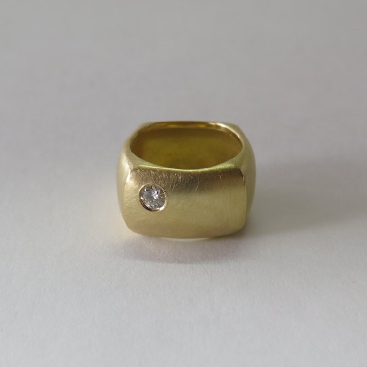 Anillo cuadrado Gold. anillo de oro declaración de 18 k. - Etsy España
