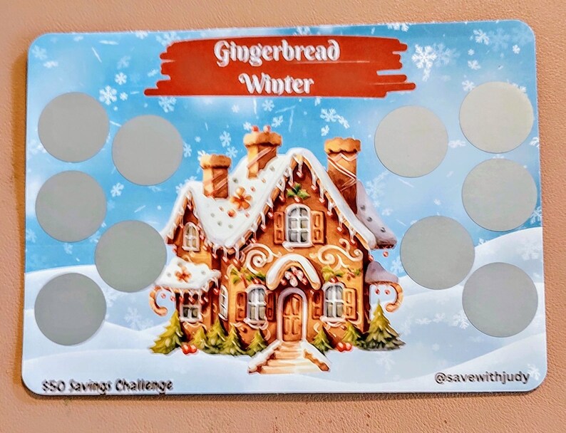 Gingerbread Winter Scratch-off Savings Challenge: One-sided Card - Etsy