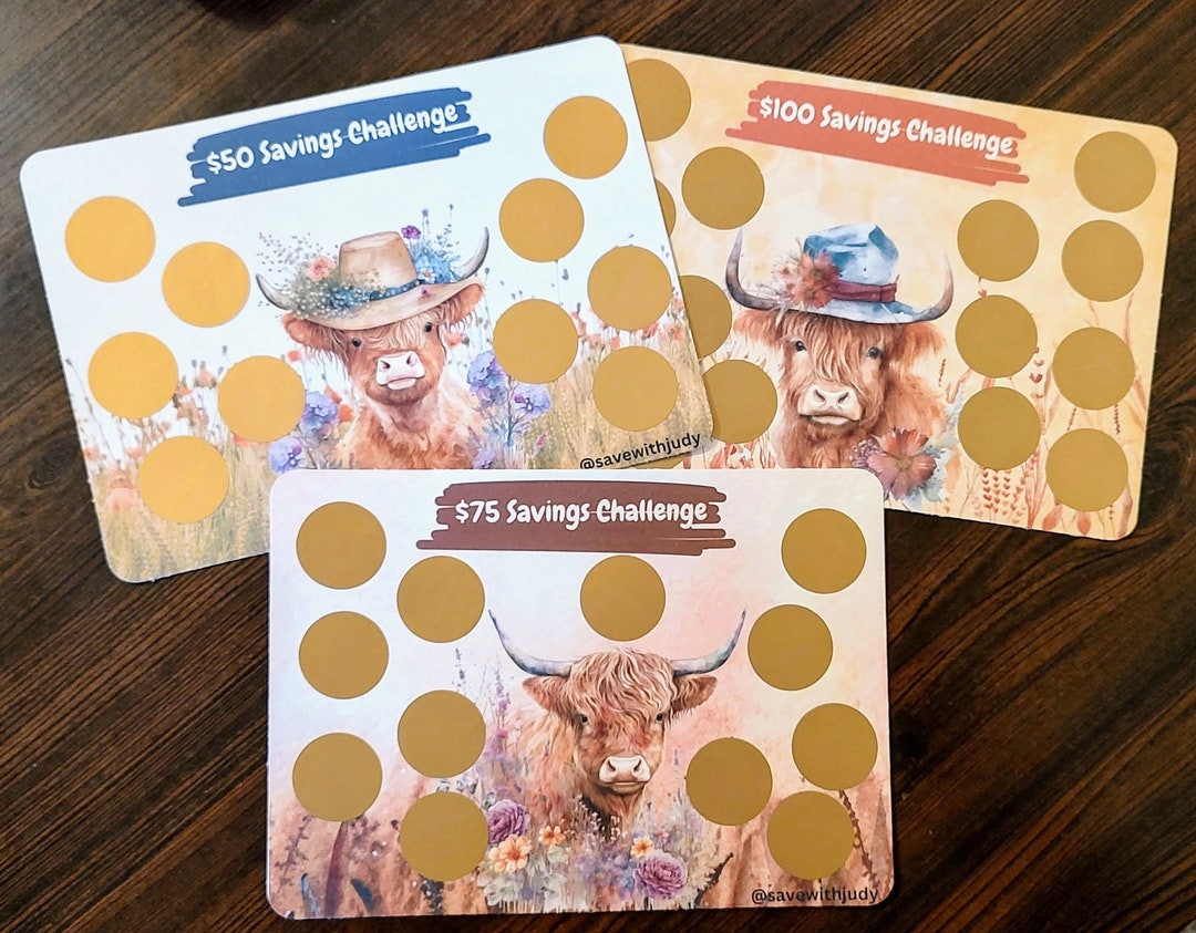 Highland Cow Scratch-off Savings Challenge: 5x7 Card - Etsy