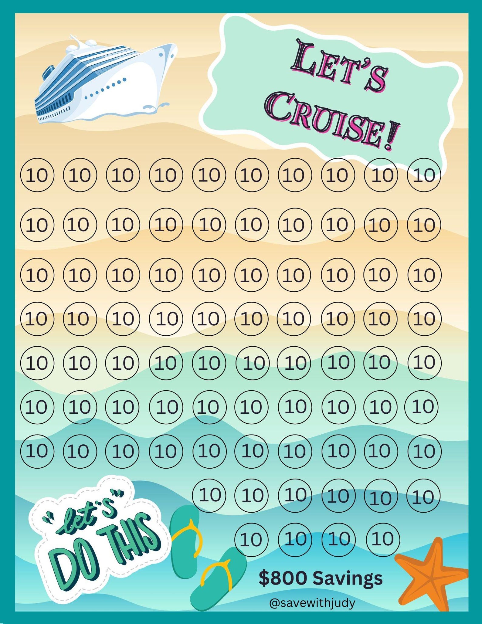 Let's Cruise Savings Challenge With Envelope | 8X10 | 1 Sided Challenge ...