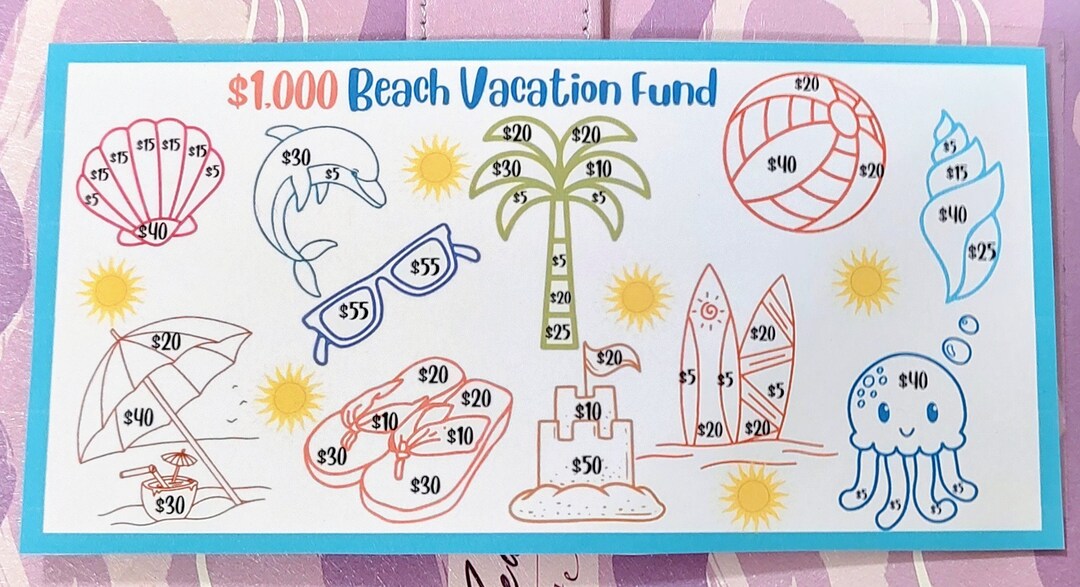 Beach Vacation Savings Challenge for A6 Cash Envelopes | Printable ...