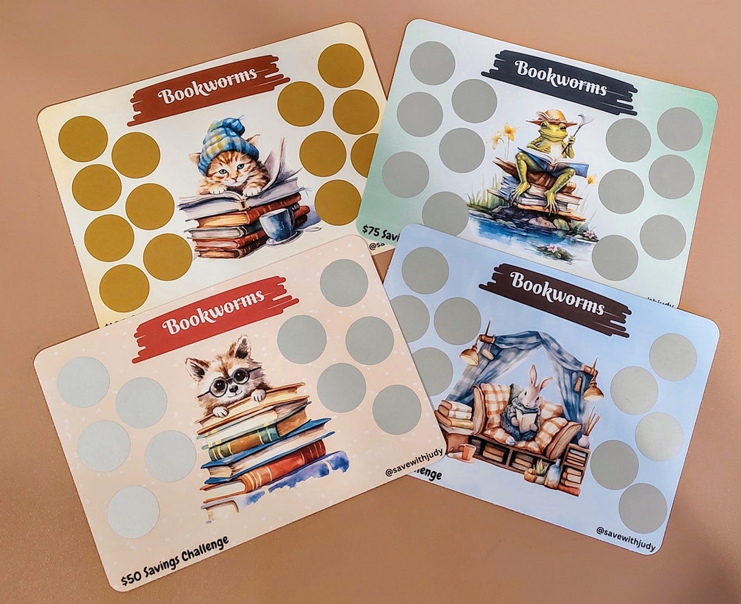 Bookworm Scratch-off Savings Challenge Card - Etsy