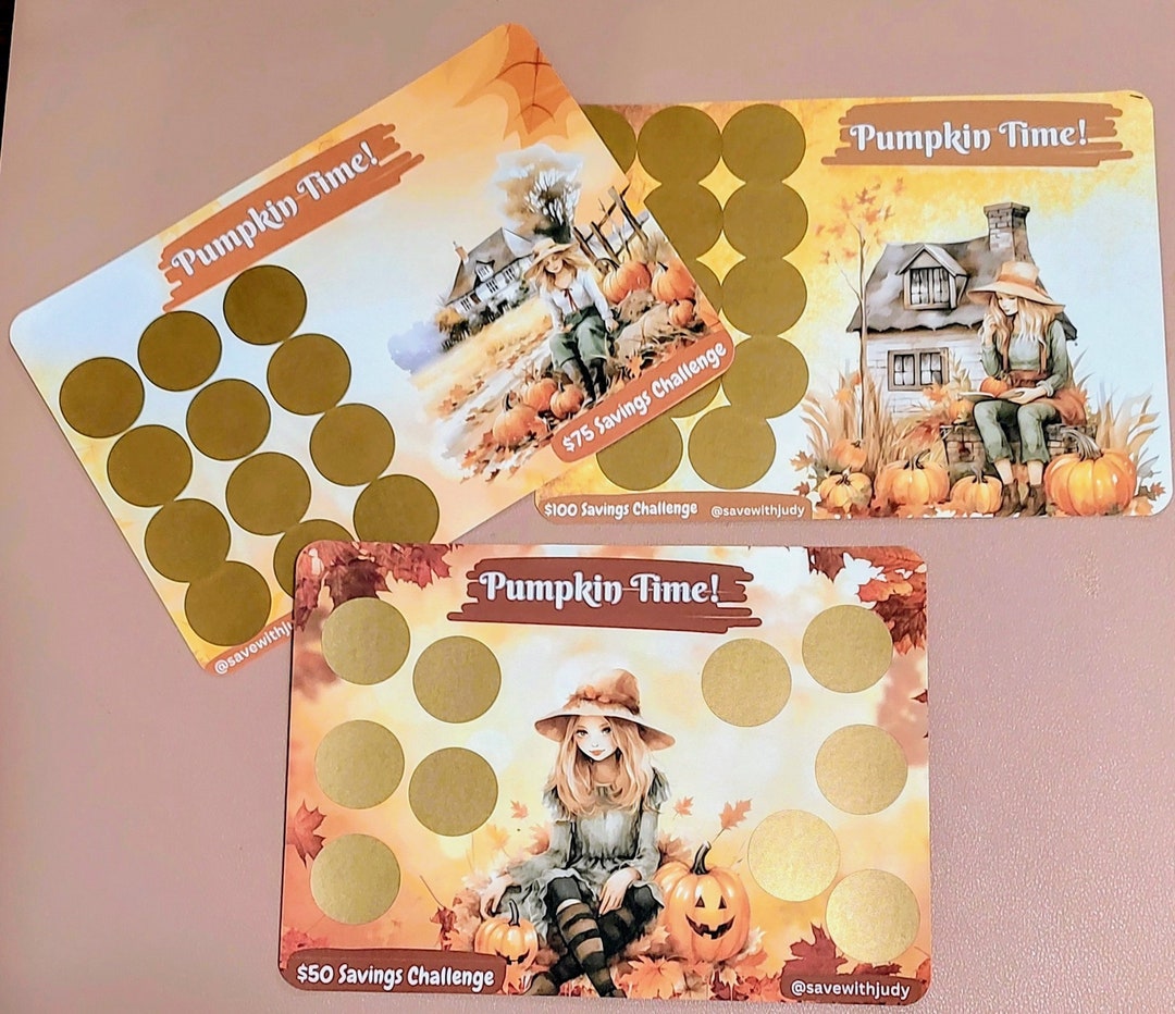 Pumpkin Time Scratch-off Savings Challenges | 5X7 | 1 50, 1 75 and 1 ...