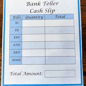 Bank Teller Cash Slip | Printable | Savings Challenges | Budget Binder ...
